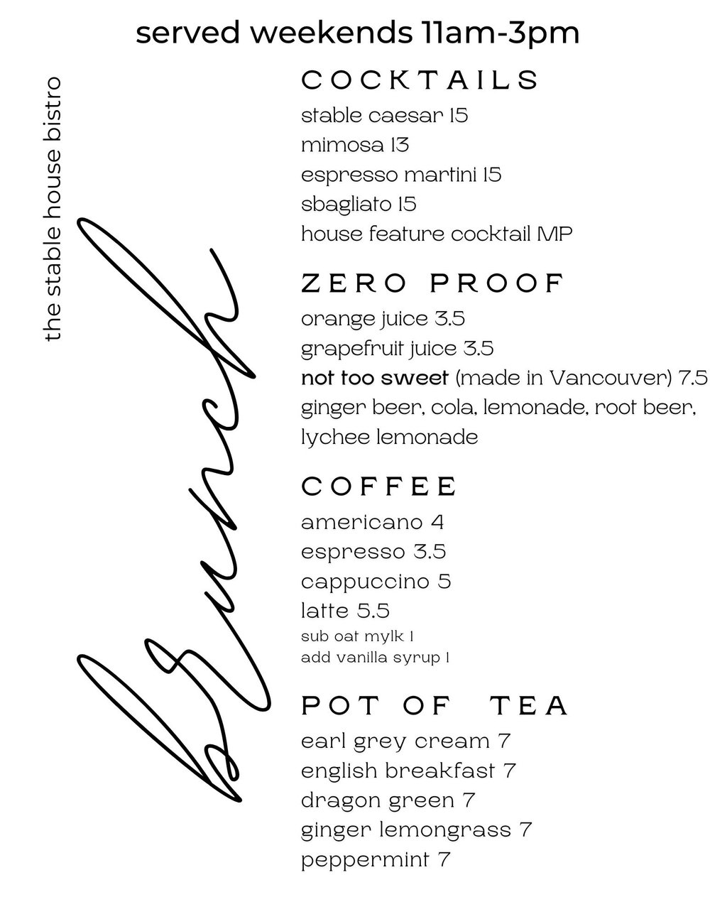 Menus - The Stable House Bistro