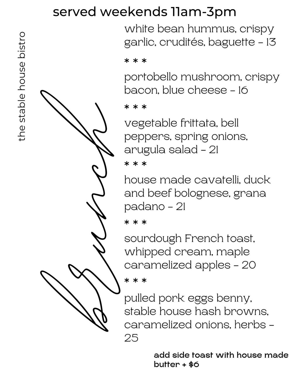 Menus - The Stable House Bistro