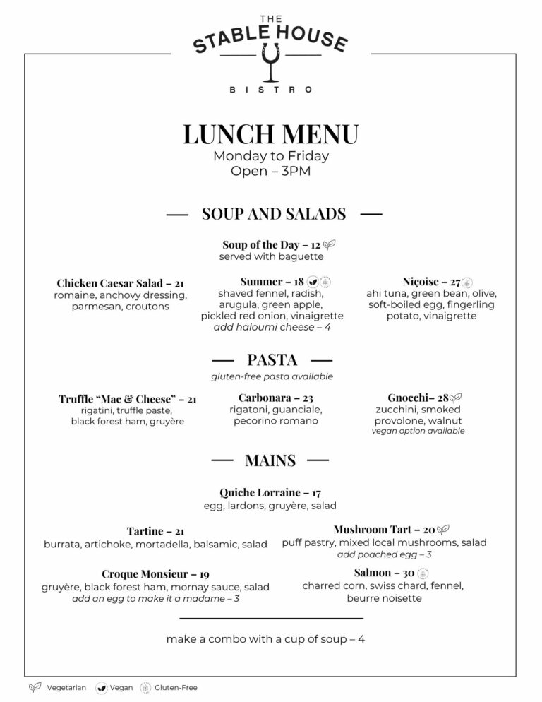 Lunch menu – The Stable House Bistro